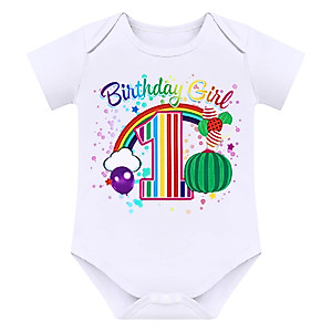 Melon Birthday Outfit Toddler Baby First 1st Birthday Girl Outfits Cake Smash Romper Rainbow Shiny Gold Sequin Long Leggings Pants Photoshoot Winter Fall Clothes Watermelon Themed Party Supply 1 Year