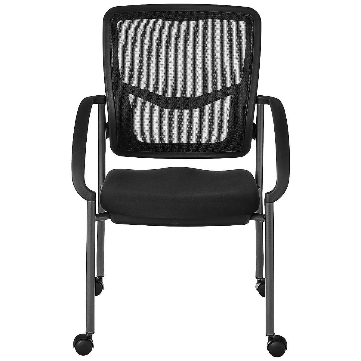 Office Star ProGrid Deluxe Stackable Visitor's Chair with Breathable Back and Padded Lumbar Support Seat, with Rolling Casters, Coal FreeFlex