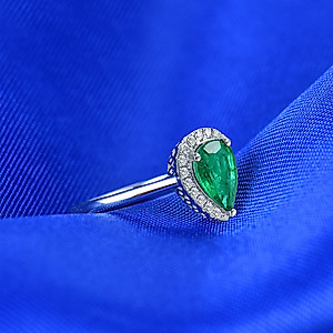 Lanmi 14K White Gold Natural Green Emerald Rings Brilliant Diamond Engagement Wedding for Women Promotion