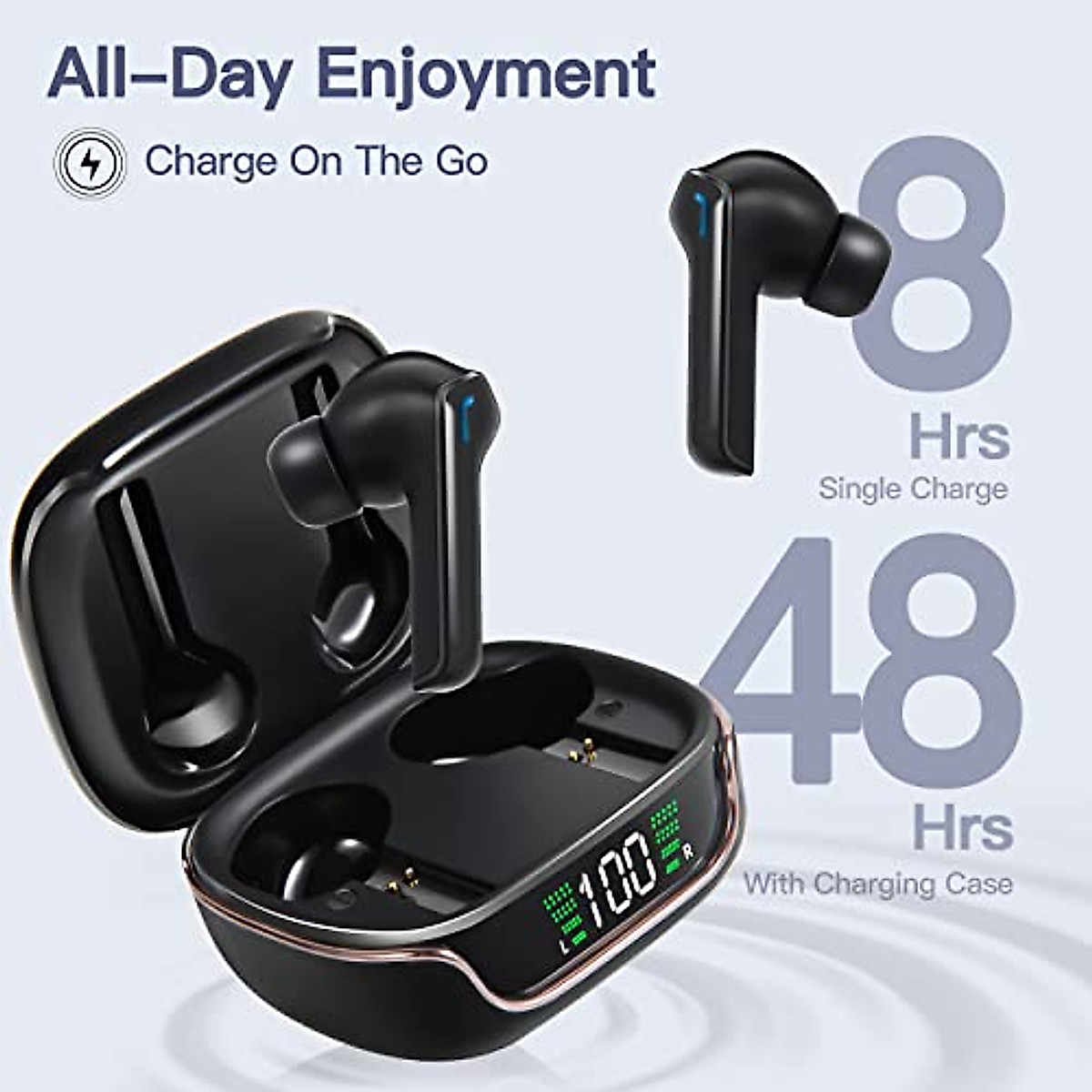 [2022 Upgraded] True Wireless Earbuds Bluetooth 5.3 Headphones with Superior Stereo Sound, Gaming Buds, IPX8 Waterproof Earphones, 8Hr Long Playtime/Single Charge, Touch Control in-Ear Headset w/Mic