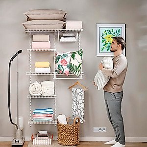 SOH DESIGN Adjustable White Wire Closet Shelf Kit, 3-5 FT Expandable Organizer System for Versatile Home Storage