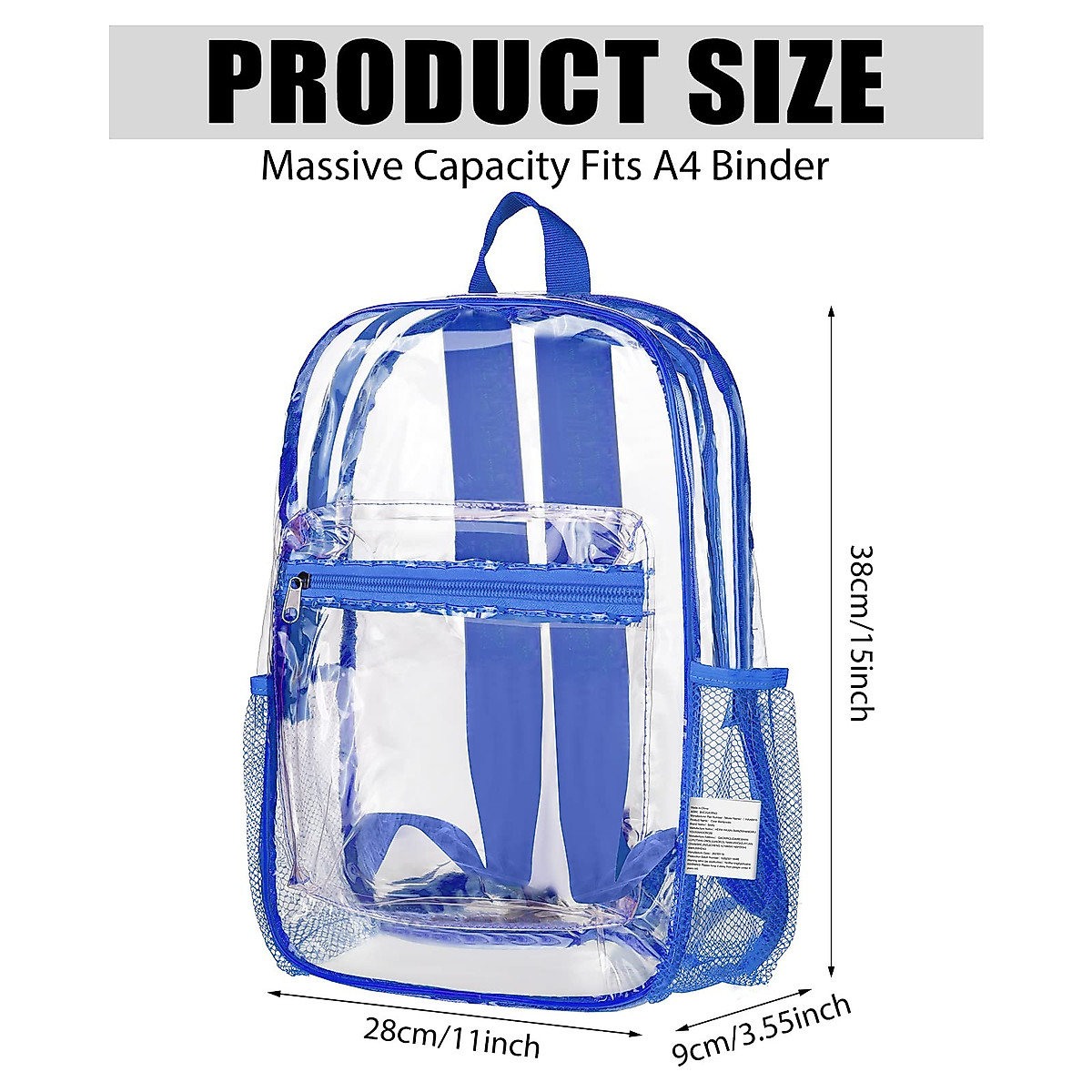 Silkfly 24Pack Clear Backpacks Bulk PVC Transparent Bookbags Heavy Duty See Through Bags with Pockets for Stadium Work Travel (15 x 11 x 3.6 Inches)