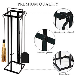Harmiden 5 Pieces Fireplace Tools Set Wrought Iron Indoor Fire Place Accessories Hearth Wood Stove Outdoor Fire Pit Tool Set