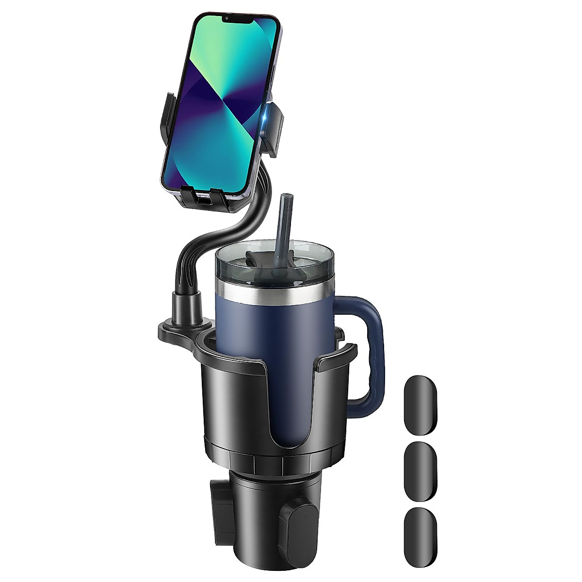 Cup Holder Phone Holder, 2024 Upgraded 2 in 1 Car Cup Holder Expander with Adjustable Base Long Gooseneck 360° Rotation, Cup Holder Phone Mount Fits All Smartphones and Most Bottles