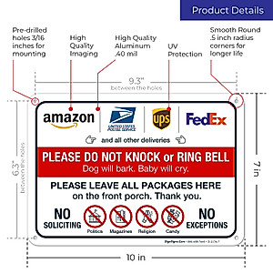Sigo Signs - Do Not Knock Or Ring Doorbell Dog Will Bark Baby Will Cry Sign, 10x7 Inches, Rust Free .040 Aluminum, Fade Resistant, Made in USA