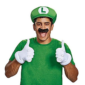 Disguise Men's Nintendo Super Mario Bros.Luigi Adult Costume Accessory Kit, Green/White/Brown, One Size