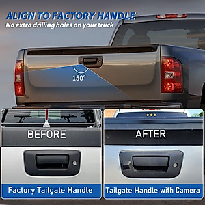 EWAY Tailgate Handle Backup Rear View Camera for 2007-2013 Chevrolet Chevy Silverado GMC Sierra 1500 2500 3500 HD Reverse Back Up Camera Rear Tailgate Latch Handle with Key Hole, Replaces# 22755305