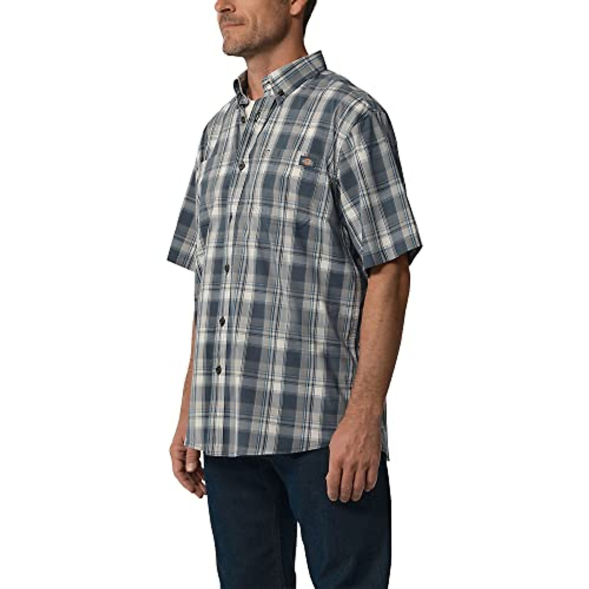 Dickies Men's Short Sleeve Woven Shirt, Airforce Blue HIGH Plains Plaid