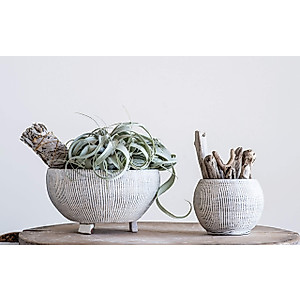Distressed Cream Terracotta Planter with Fluted Texture
