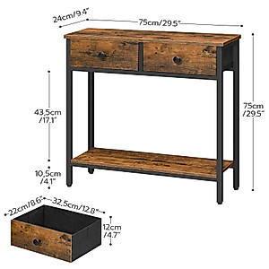 HOOBRO 29.5" Narrow Console Table with 2 Fabric Drawers, Small Entryway Table with 2-Tier Storage Shelves, Thin Sofa Table, Side Table, for Living Room, Hallway, Rustic Brown and Black BF71XG01