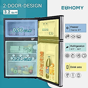 Euhomy Mini Fridge with Freezer, 3.2 Cu.Ft Compact Refrigerator with freezer, 2 Door Mini Fridge & BLACK+DECKER EM720CB7 Digital Microwave Oven with Turntable Push-Button Door, Child Safety