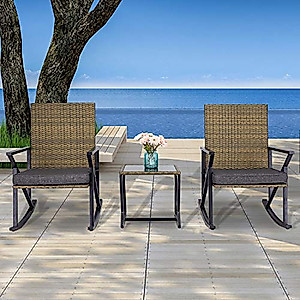 kinbor Outdoor Rocking Chairs, Rocking Patio Furniture 2 Chairs and Table, Outdoor Bistro Set for Patio Porch Backyard Deck Pool Balcony