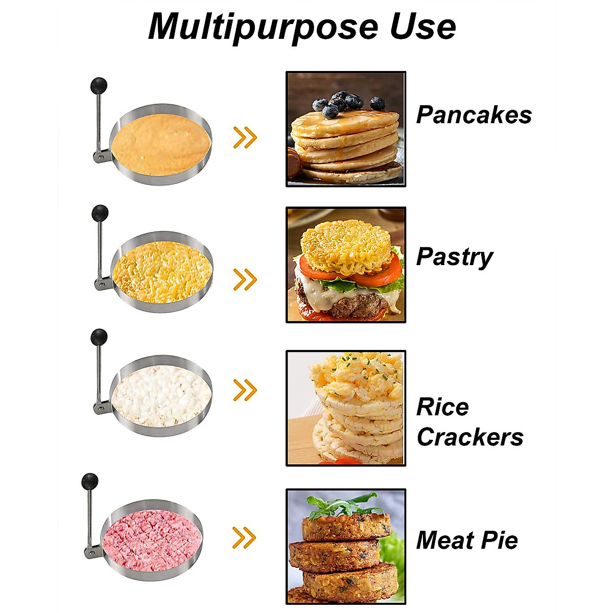 Home-X - Bacon and Eggs Cookware Set Includes Two Stainless Steel Egg Rings and Clear Tempered Glass Bacon Press