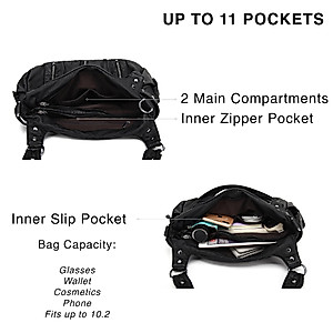 Scarleton Purses for Women Large Hobo Bags Washed Vegan Leather Shoulder Bag Satchel Tote Top Handle Handbags, H129201, Black