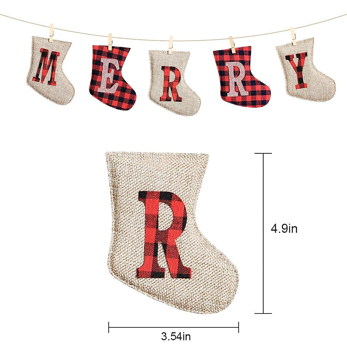 Merry Christmas Banner, Rustic Christmas Tree Ornaments Stocking Decorations, Unique Hand-Sewn Burlap Socks Shaped Christmas Tree Decorations, Stockings for Home Office Party Fireplace Decoration