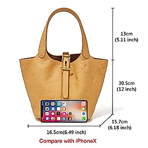 FOXLOVER Genuine Leather Mini Handbags for Women Tote Purses Women's Top Handle Bucket Bags(Yellow)