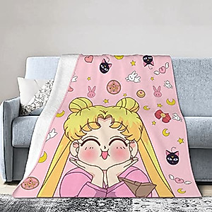 Slafoiu Anime Blanket Cute Pink Throw Blanket Soft Cozy Blankets for Bed Sofa Couch Gifts for Women Girls 50" x 40"