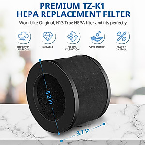 4 Pack TZ-K1 Replacement Filter Compatible with ToLife TZ-K1 Air Puri-fier, MK01 MK06 Air Purifi-ers, 3-in-1 H13 HEPA Filter, Activated Carbon and Pre-filter, 360° Rotating Filter