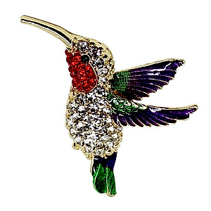 Large Hummingbird Crystal Brooch Pin with Sparkly Multicolor Rhinestones, Unique Bird Costume Jewelry or Hummingbird Gift for Women