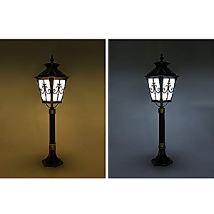 Vintage Solar Column Light LED Post Lamp Outdoor Retro Glass Lantern European Antique Aluminum Metal Courtyard Lighting Park Community Path Street Light Victorian High Pole Lamp IP65 Deck Patio