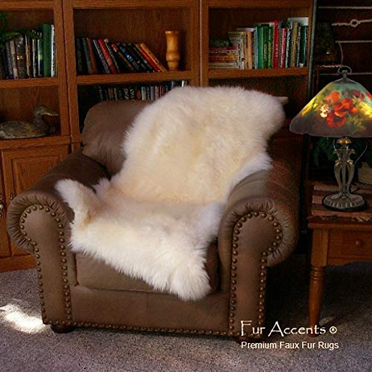 Fur Accents White Shag Rug - Faux Sheepskin - Extraordinary Faux Fur Carpet - Thick - Soft - Pelt Shape - Micro Suede Non Slip Back - Hand Made Luxury USA (24"x48")