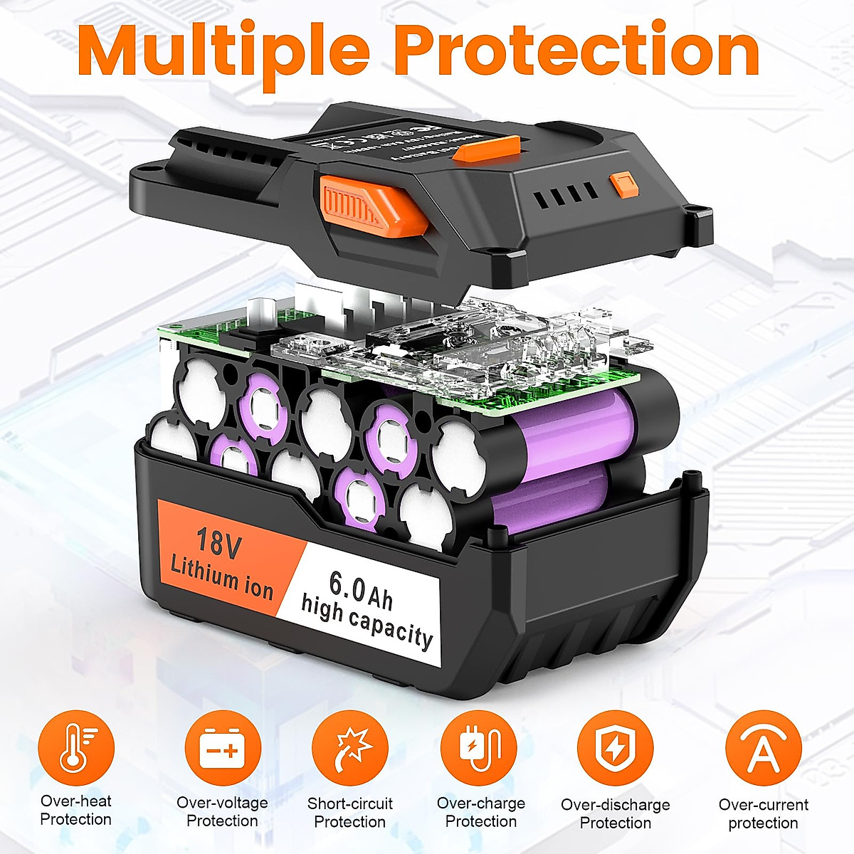 TREE.NB 2 Pack 6.0Ah 18V Battery Replacement for Ridgid Power Tool Battery with 18V Fast Charger Compatible R840087, R840083, R840085, R840086, AC840089, AC840085, AC840086, AC840087P
