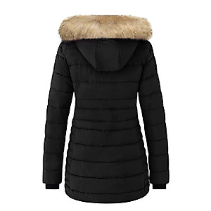 wantdo Women's Winter Warm Long Parka Coat Thicken Outerwear with Hood Black M