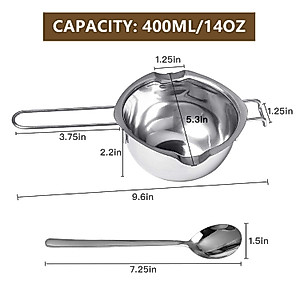Milkary 2 Pieces Stainless Steel Double Boiler Pot with 2 Metal Spoon, Chocolate Melting Pot for Melting Chocolate, Butter, Cheese, Candle and Wax Making Kit Double Spouts 400ml/14oz