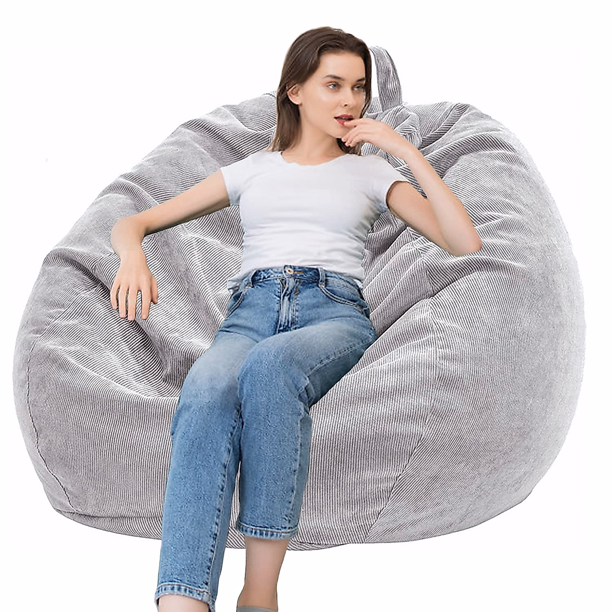 Lmeison Bean Bag Chair for Kids, Teens, and Adults, Stuff Animal Organizer Storage (No Filler) Large Stuffable Zipper Beanbag for Organizing Stuffed Animals 40"x 48"(300L), Grey