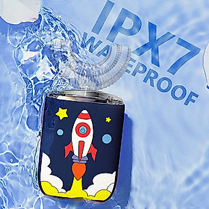 Kids U Shape Electric Toothbrushes Ultrasonic Whole Mouth Auto Toothbrush with 6 Cleaning Modes 2 Brush Heads Brushing Timer Lights IPX7 Waterproof Rechargeable Rocket Cartoon Design for Ages 2-6