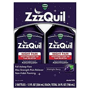 ZzzQuil Nighttime Pain Relief Sleep Aid Liquid, Max Strength Pain Reliever, Non-Habit Forming 12 Fl oz(Pack of 2)
