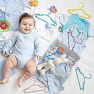 Mosearon Baby Hangers 120Pcs Kids Hangers,Plastic Hangers Non Slip, Clothes Hanger, Toddler Hangers, Infant Hangers, Child Hangers for Nursery, 120 Pcs,Pink Blue Yellow White Purple Green