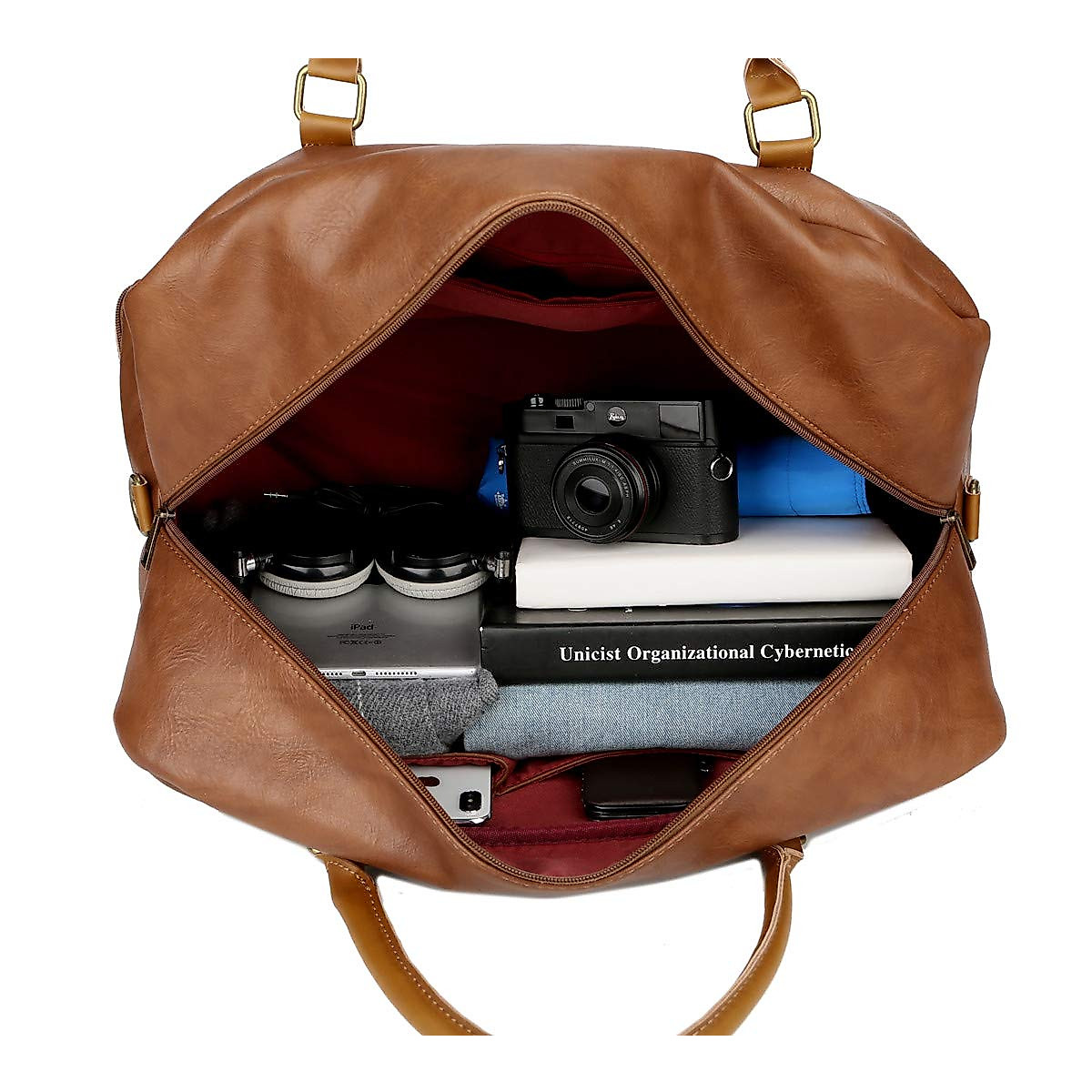 BAOSHA Vegan Leather Large Travel Duffel Tote Bag Carry On Weekender Overnight Bag With Shoe Compartment HB-38 (Brown)