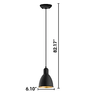EGLO Priddy 1-Light Mini Pendant Hanging Lighting Fixture with Steel Shade for Kitchen Island, Hallway, and Dining Room, 60W, 82 in, Black and Gold