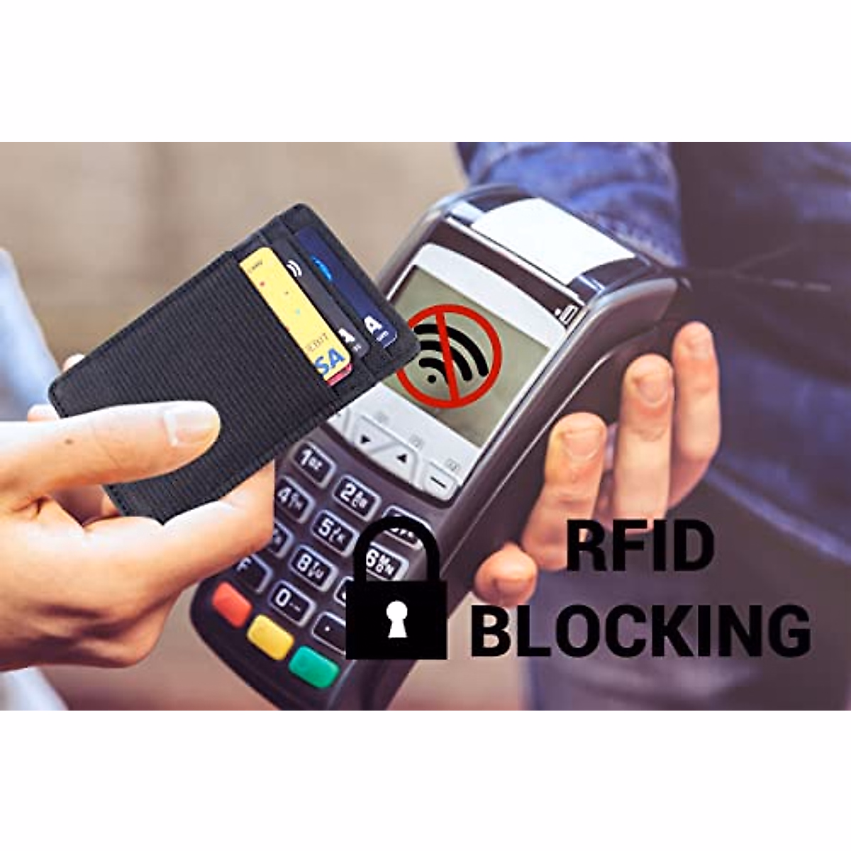 Walaufsti Slim Minimalist Wallet for Women Men, RFID Elastic Wallet for Front Pocket, Small Wallet with 1 Elastic Card Slot (Black)