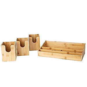 Mind Reader Bali Collection, 6-Compartment Bamboo Cup, Lid and Condiment Storage, Countertop Organizer, Brown