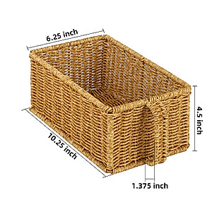 Small Wicker Basket with Handles, Rectangular Baskets for Shelf Organizing, Basket Set of 2
