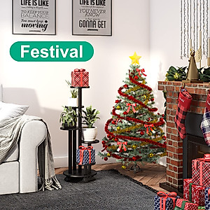 Black Plant Stand with Wheels, 5 Tiered Bamboo Tall Plant Stands for Indoor Plants Multiple, Corner Plant Stand for Window Garden Balcony Living Room Outdoor