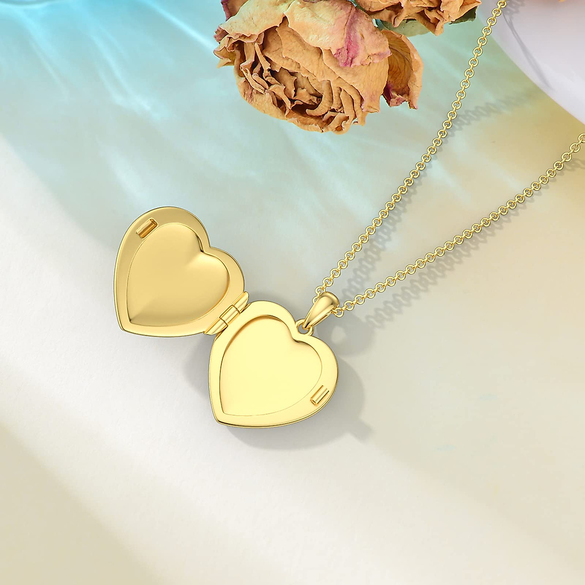SOULMEET 10k 14k 18k Solid Yellow Gold Christians Cross Heart Locket Necklace That Holds 2 Pictures Personalized Letters Engraved Custom Image Locket Gift for Her (Custom photo & text)