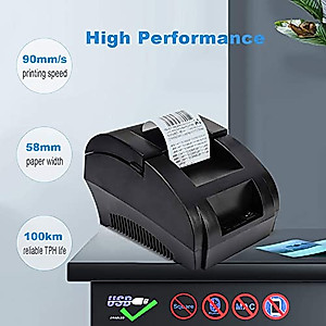 TeinenRon T5890K Receipt Printer 58mm Thermal POS Printer USB Desktop Barcode Bill Printer 90mm/s High Speed Mini Small Printing Machine Support ESC/POS for Shipping/Business/Restaurant/Kitchen