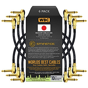 WORLDS BEST CABLES 6 Units - 12 Inch - Pedal, Effects, Patch, Instrument Cable Custom Made Made Using Mogami 2524 Wire and Eminence Gold Plated ¼ inch (6.35mm) R/A Pancake Type Connectors