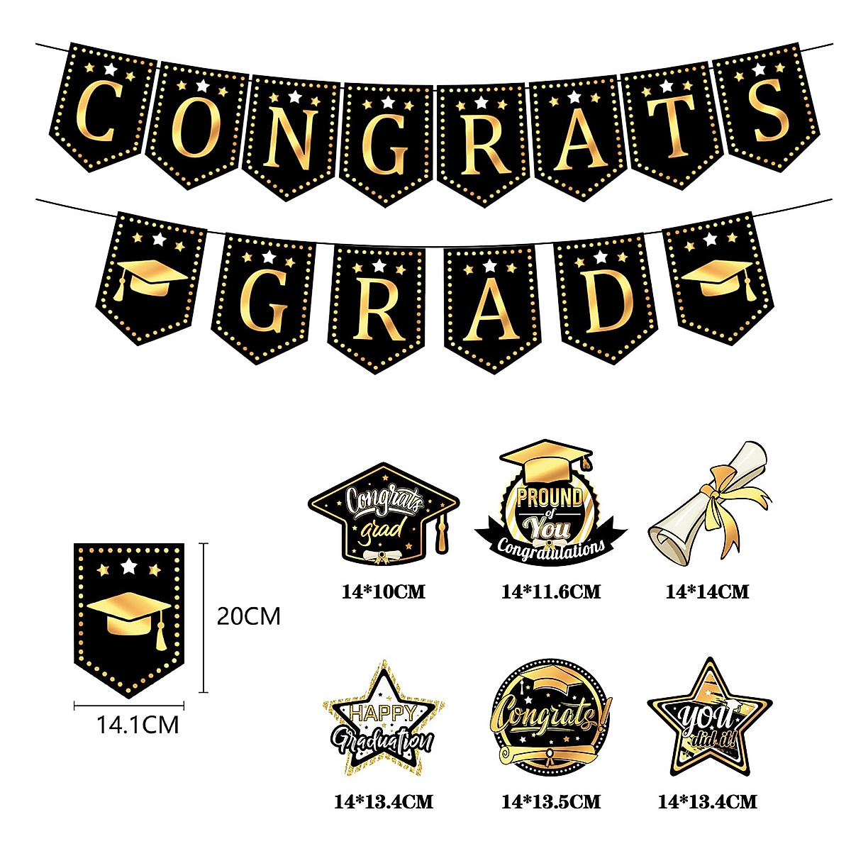 DONCIDAY Congrats Grad Banner Black and Gold, 2024 Graduation Hanging Swirls Graduate Sign for Classroom Decorations