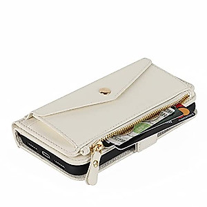 DEYHU for iPhone 11 Phone case Wallet with Zipper Card Holders for Women,iPhone 11 Phone Cases Slots Crossbody Flip Folio Book Cover with Credit Card Holder Men for iPhone11 case - White
