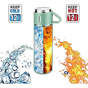 CristaVista Stainless Steel Thermo 500ml/16.9oz Vacuum Insulated Bottle with Cup for Coffee Hot drink and Cold drink water flask | Double Wall Keep Beverages Cold & Hot For 12Hrs (Green,Set of 2)