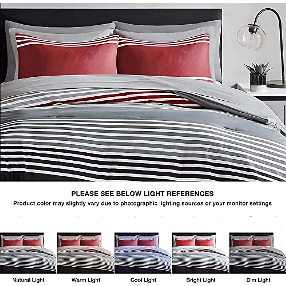 Comfort Spaces Twin Comforter Sets with Sheets - Bed in a Bag 6 Pieces Teen Bedding Sets Twin, Red and Grey Stripes Bedding Twin, College Twin Bed Set with 2 Side Pockets Bedroom Organizer