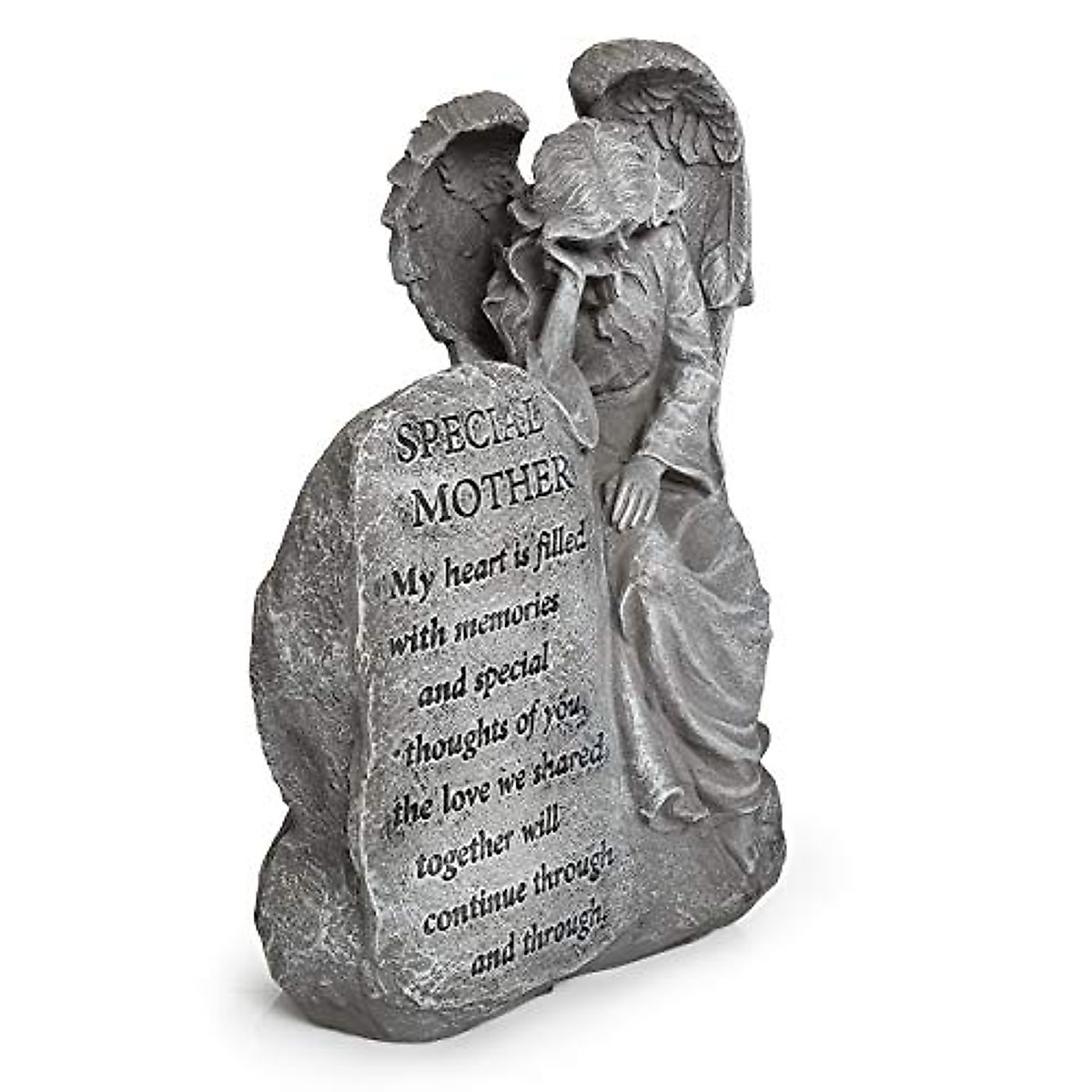 Besti Garden Memorial Stone Angel - Cold-Cast Ceramic Graveyard Remembrance Decoration - Outdoor Sculpture and Engraved Design with Special Mother Quote - Sympathy Gift - 6-7/8"W x 3-1/4"D x 9-3/8"H