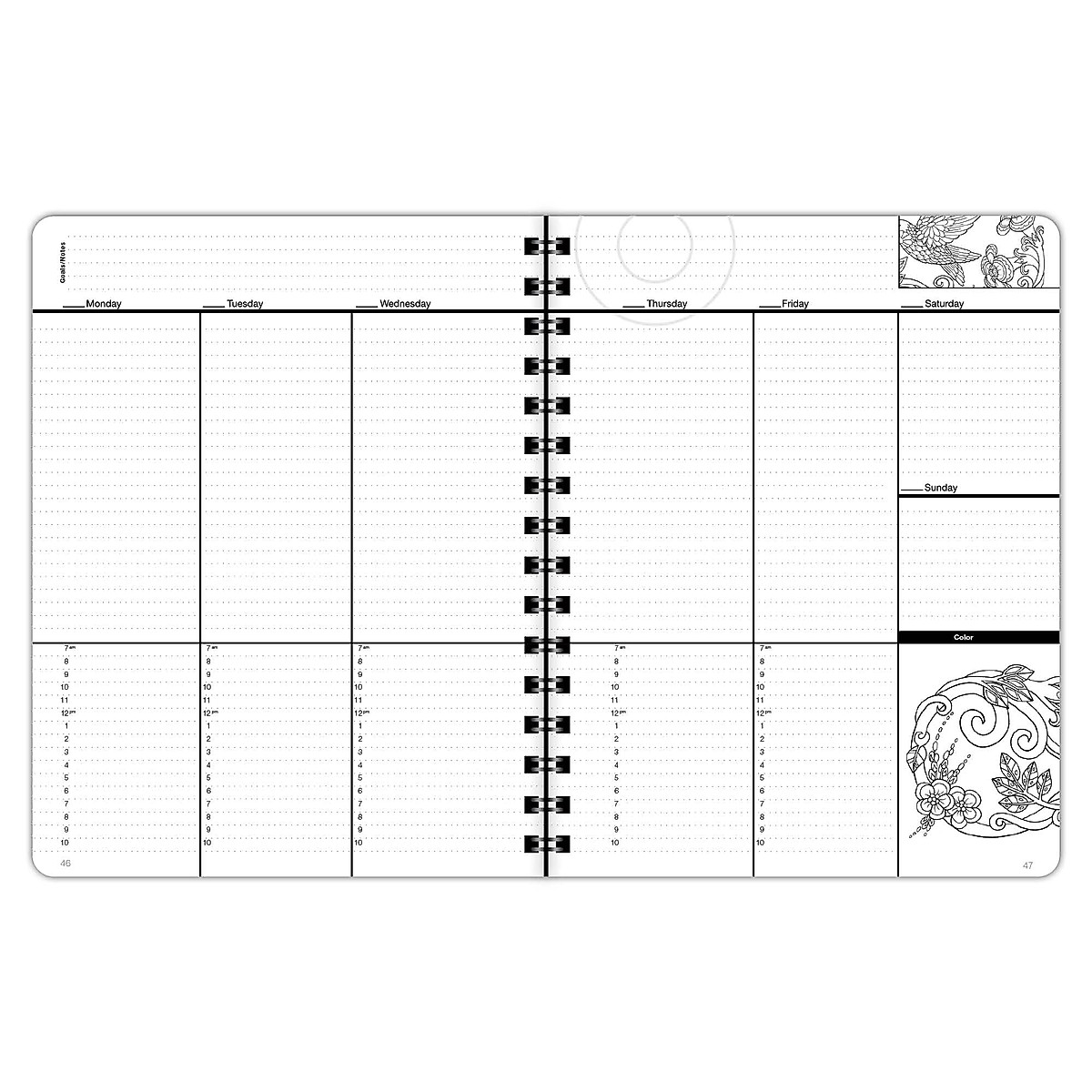 Undated Coloring Planner (6.625x9) Medium - Weekly & Monthly Organizer, Appointment Schedule, Goals and Notes