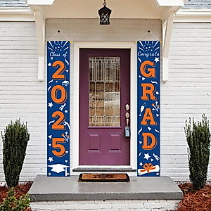 Graduation Porch Banner Class Sign Congrats Grad Hanging Flags High School College University Party Decoration For Front Door Outdoor Blue Orange