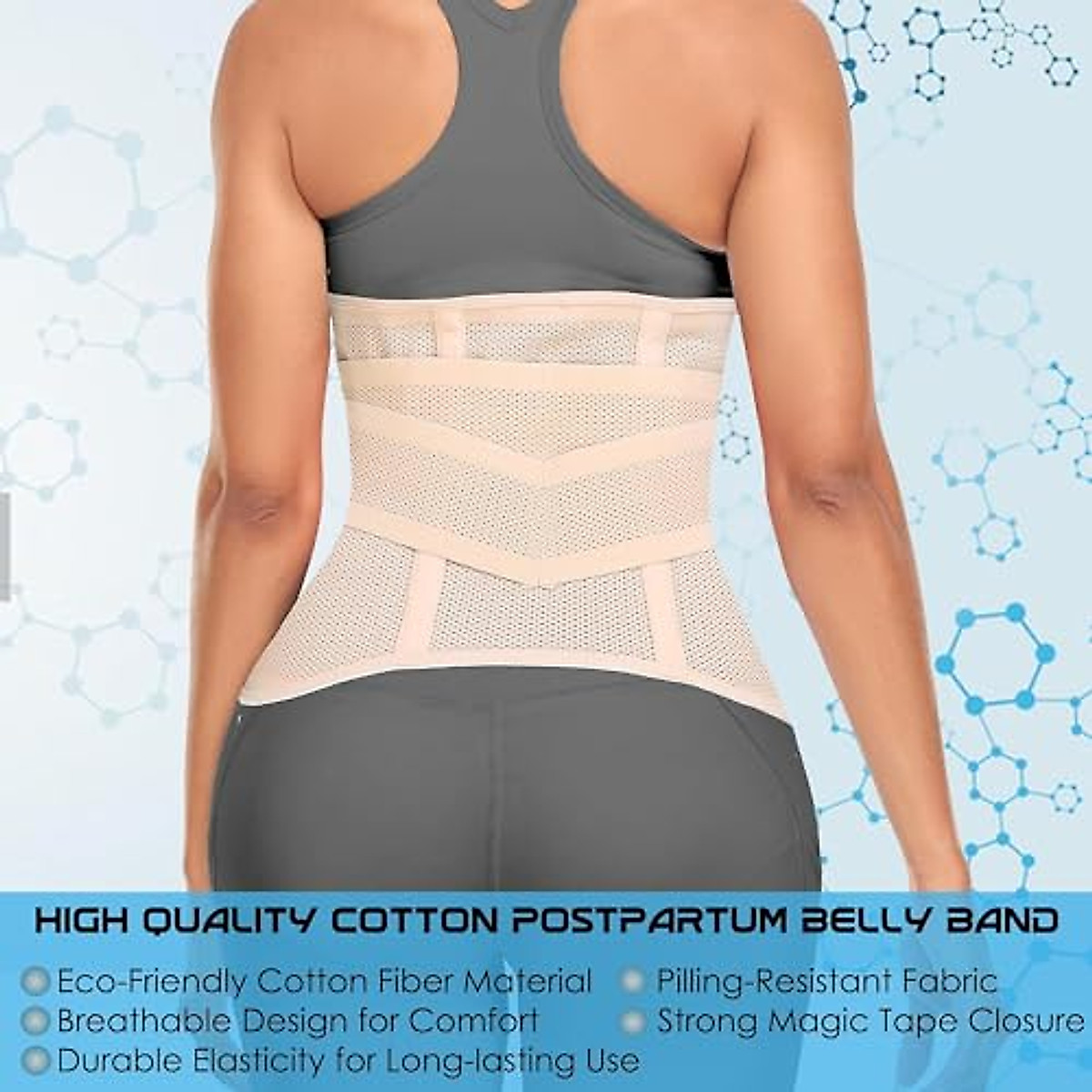 Postpartum Belly Wrap Postpartum Belly Band, Abdominal Binder Postpartum Essentials Post Surgery Belly Support Belt(Small/Medium, 2-Beige)