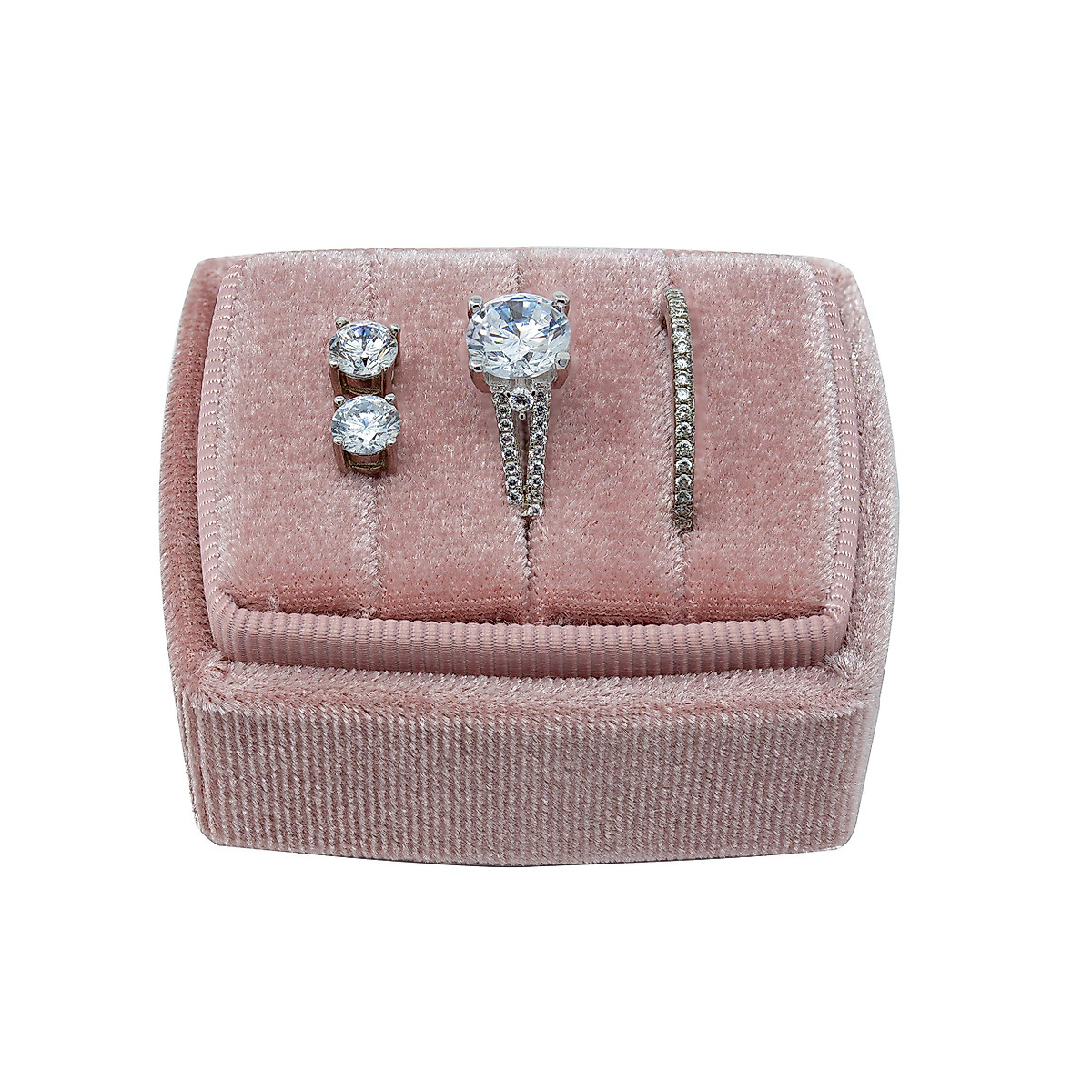 Beatrix & Luca 3 Ring Velvet Ring Box | Ring Holder | Jewelry | Proposal | Wedding | Ceremony | Engagement | Photography | Keepsake | Bridal Rectangle Triple (Dusty Rose Triple)